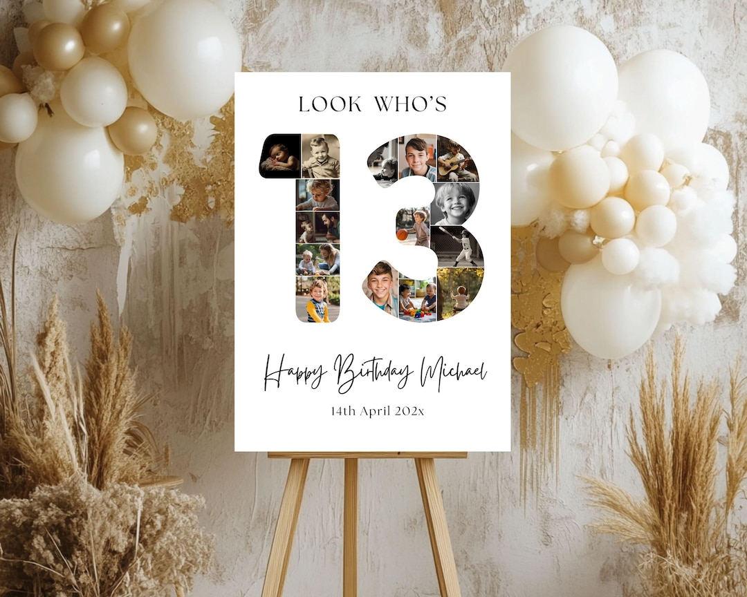 13th Birthday Poster Photo Collage Template, 13th Birthday Welcome Sign ...
