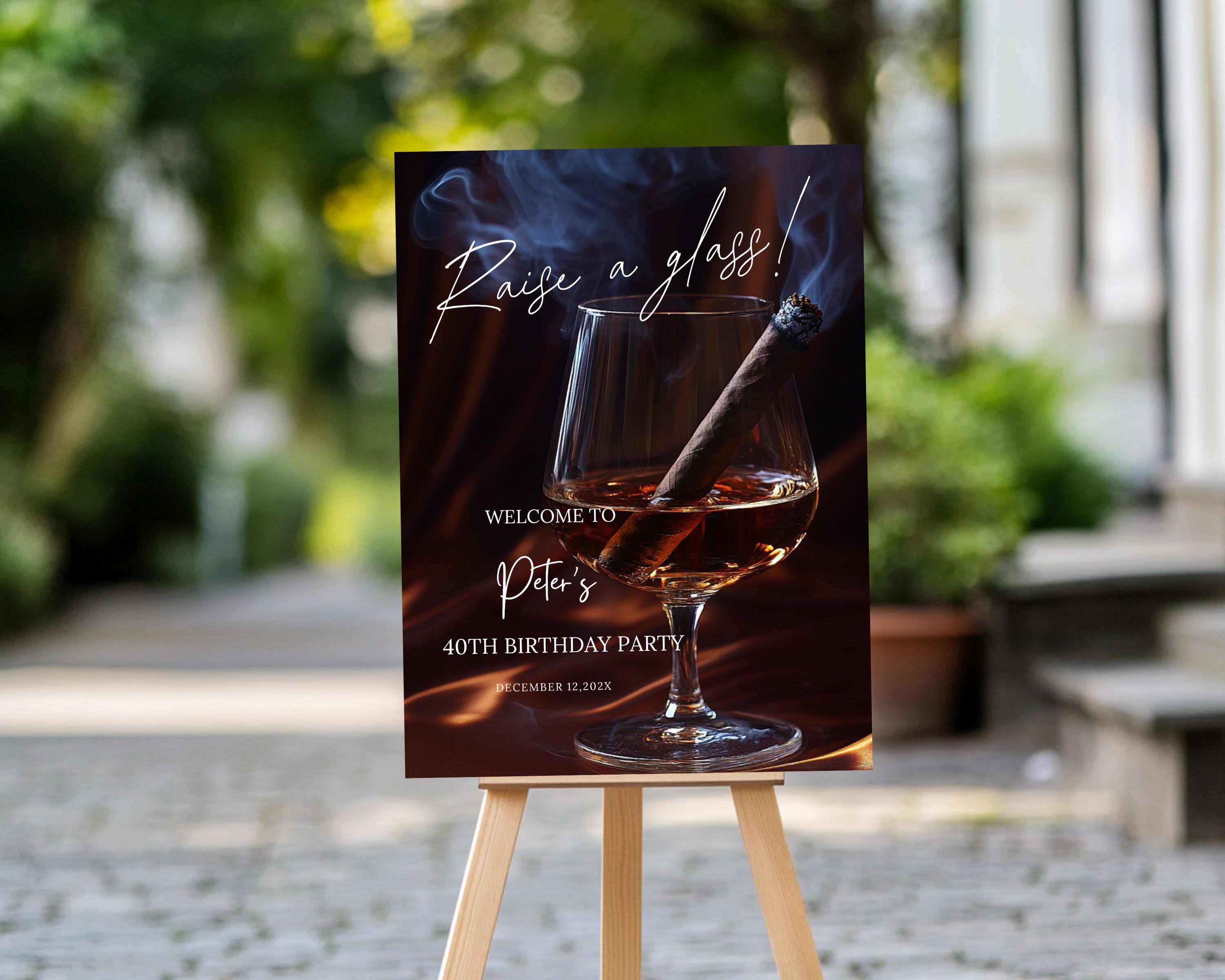 Whiskey & Cigar Birthday Welcome Sign, Editable Poster (canva)-159 - Etsy