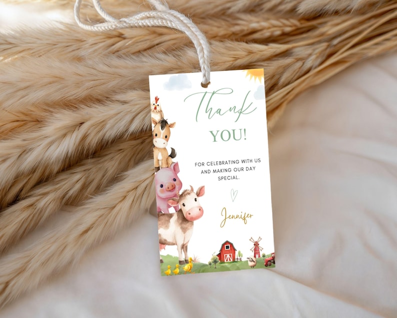 Farm Baby Shower Thank You Tags, Editable Canva Template, Printable ...