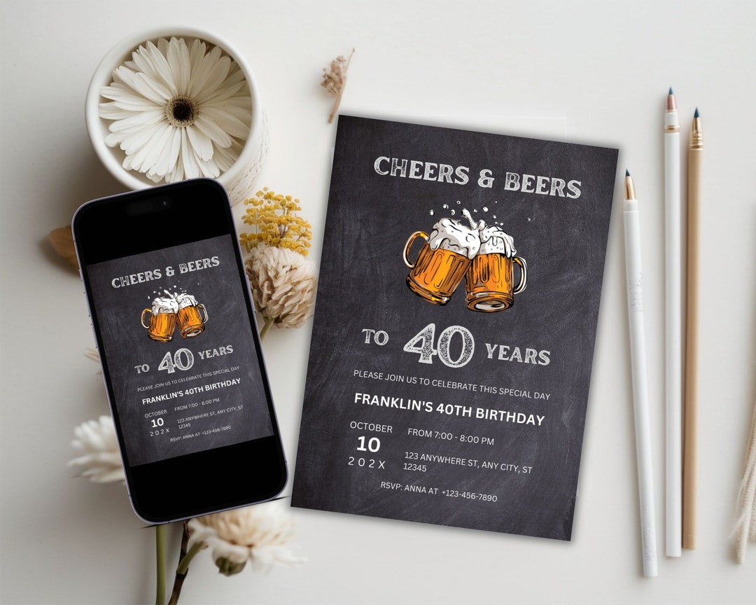 Editable Adult Birthday Invitation For Men Cheers And Beers Invite