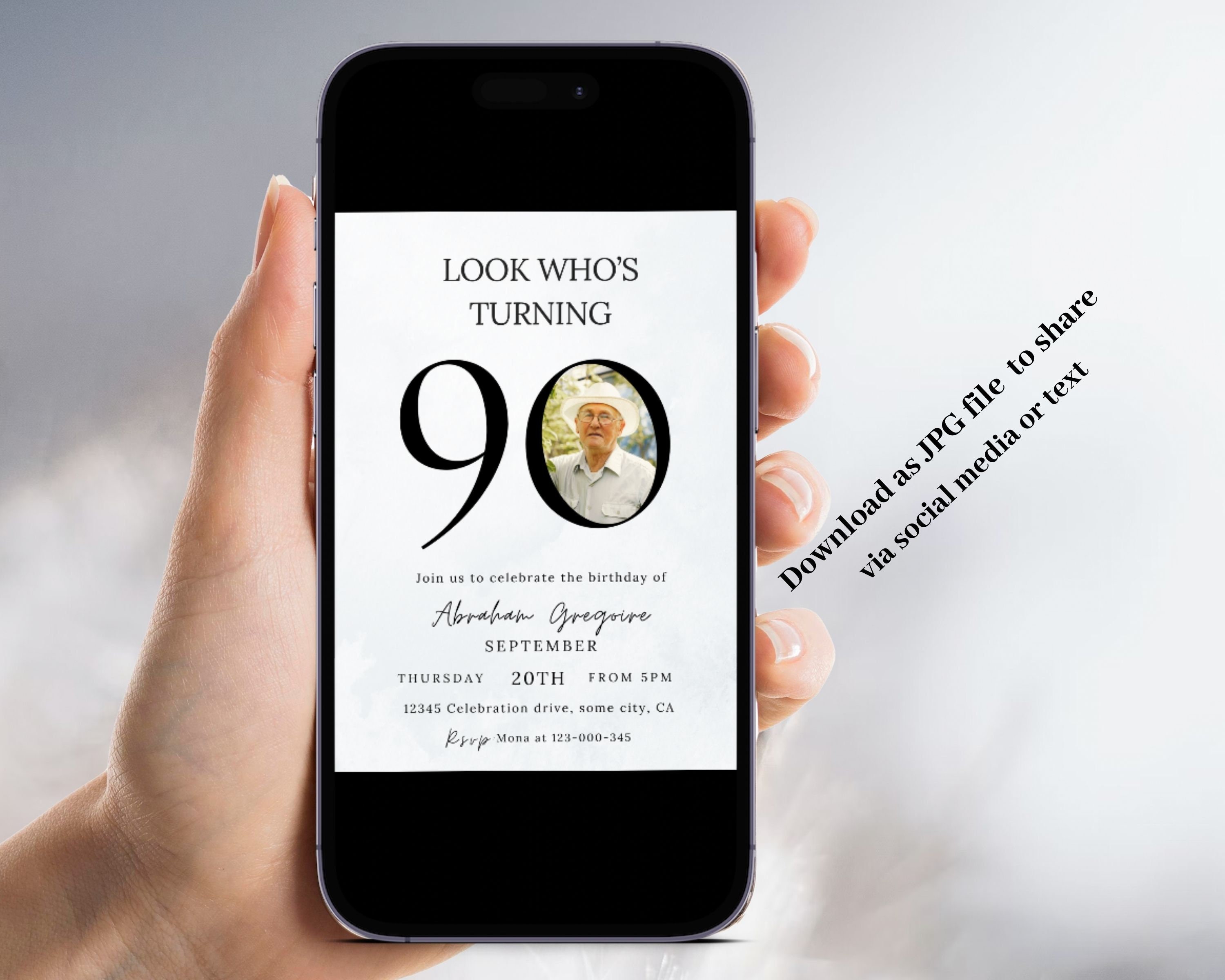 90th Birthday Invitation, 90th Birthday Invitation for Men, Digital ...