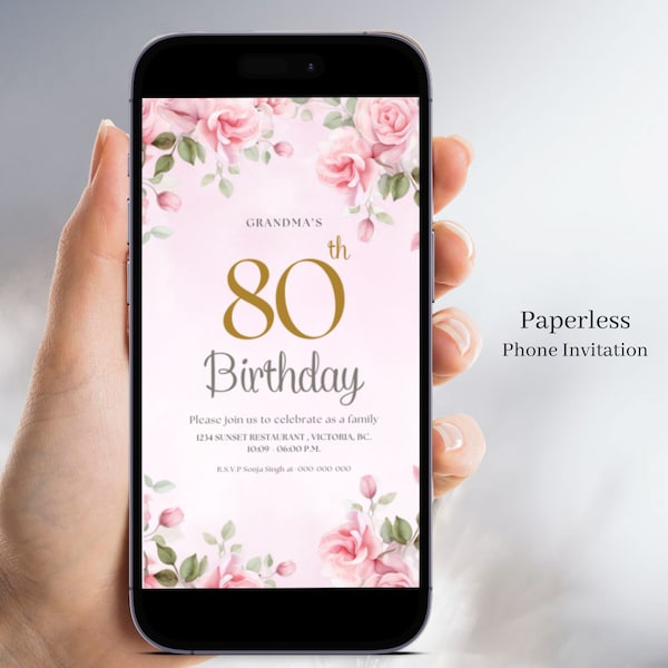 80th Flowers Birthday Invitations Etsy