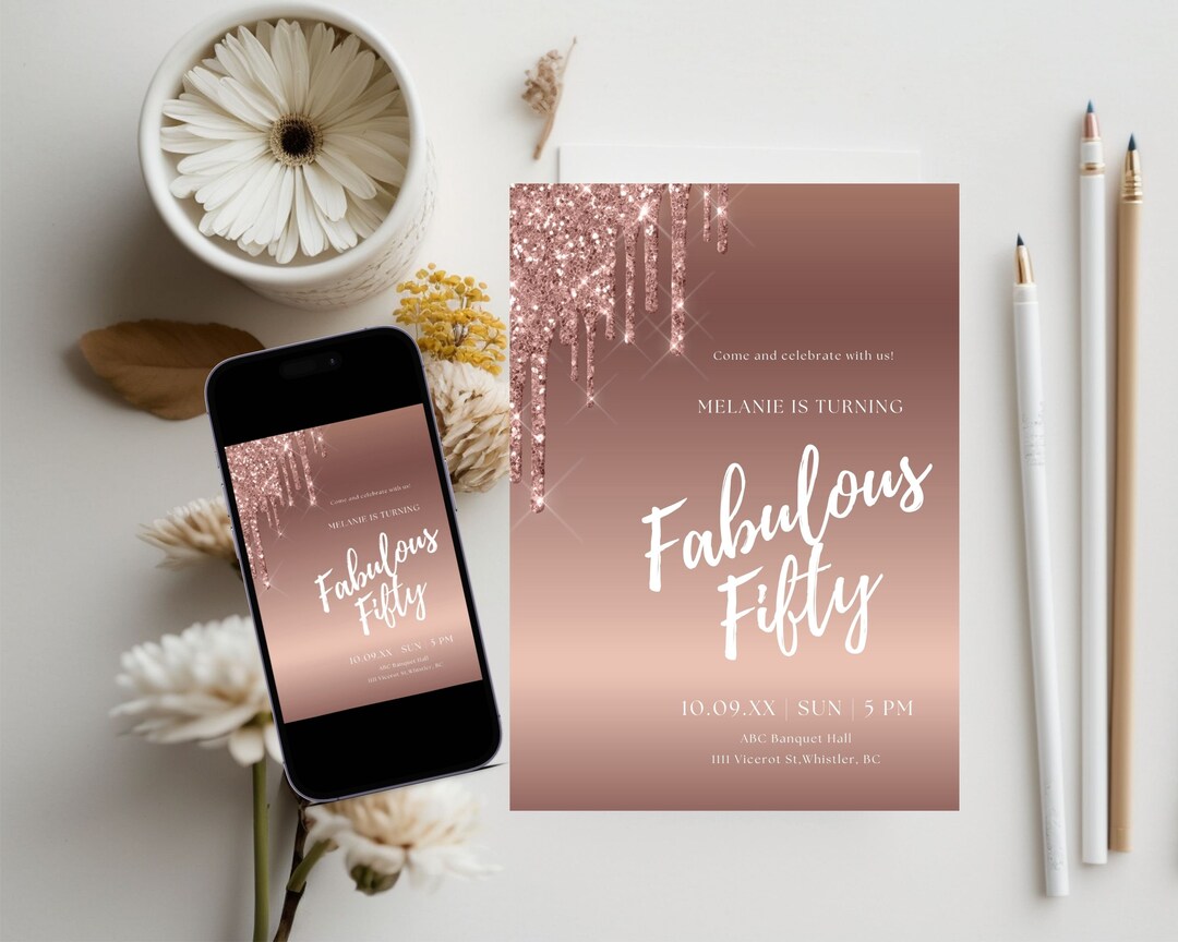 Fabulous Fifty Birthday Invitation for Adult Women of Any Age, Editable ...