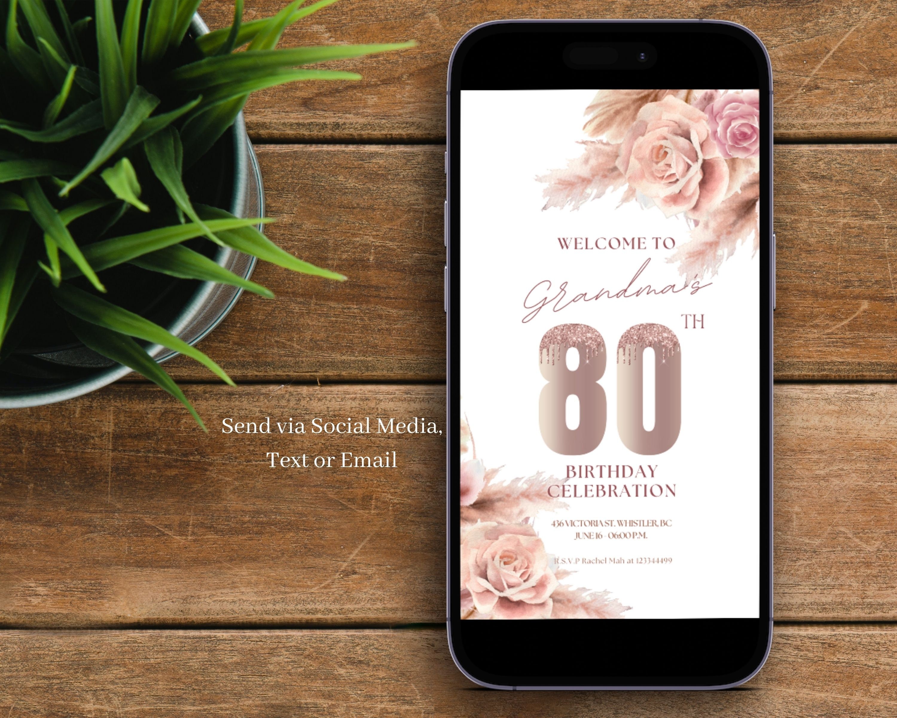 80th Birthday Invitation Template Digital Download - Etsy