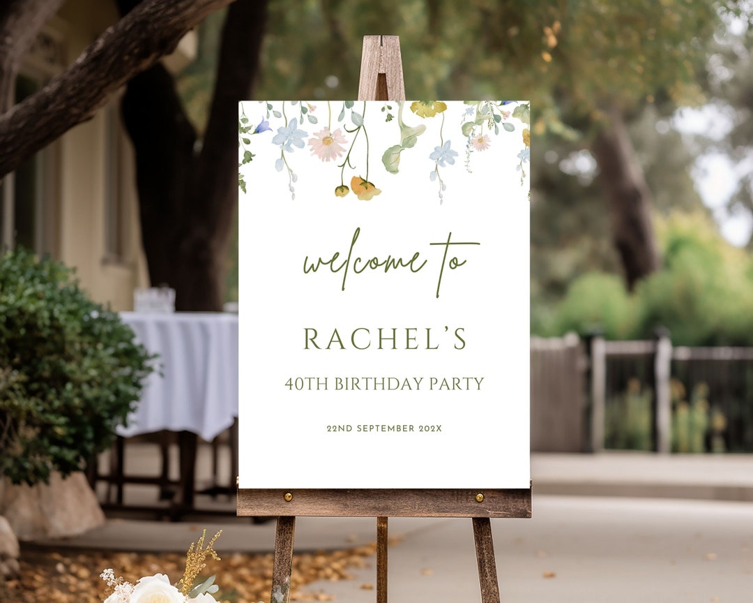 Birthday Welcome Sign, Flowers & Greenery, 40th 50th 60th 80th or Any ...