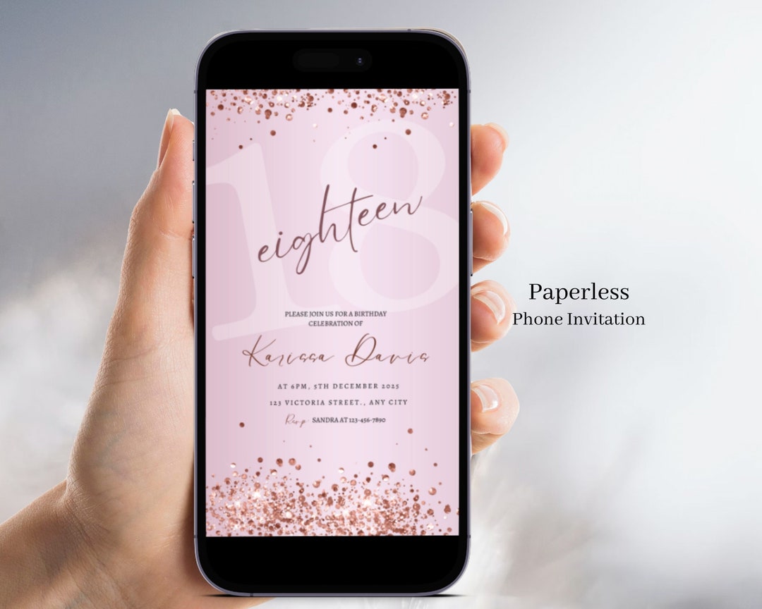18th Birthday Invitation for Girl Digital, Rose Gold Birthday Invite ...
