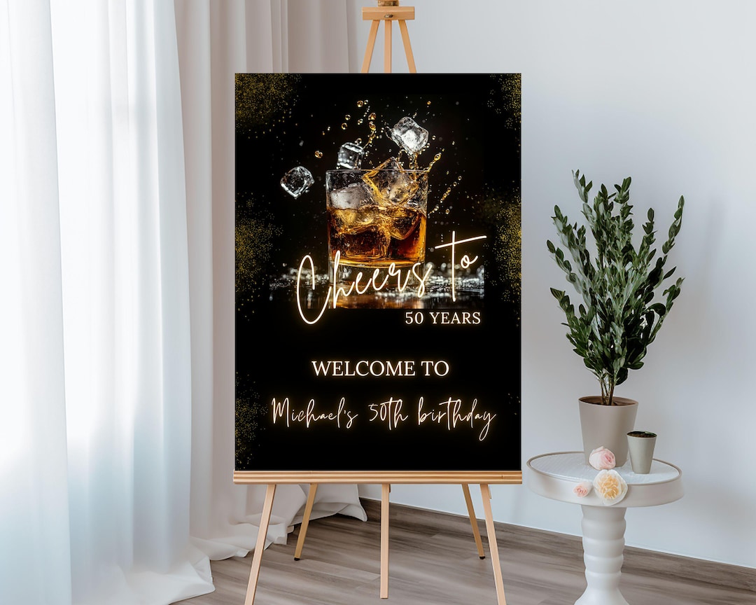 Whiskey Theme 50th Birthday Welcome Sign, Editable Template (canva ...
