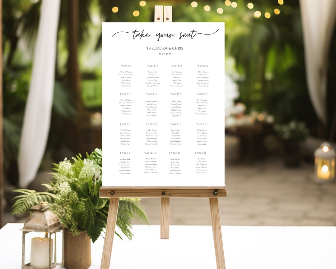 Wedding Seating Chart Template Printable, Modern Wedding Reception ...