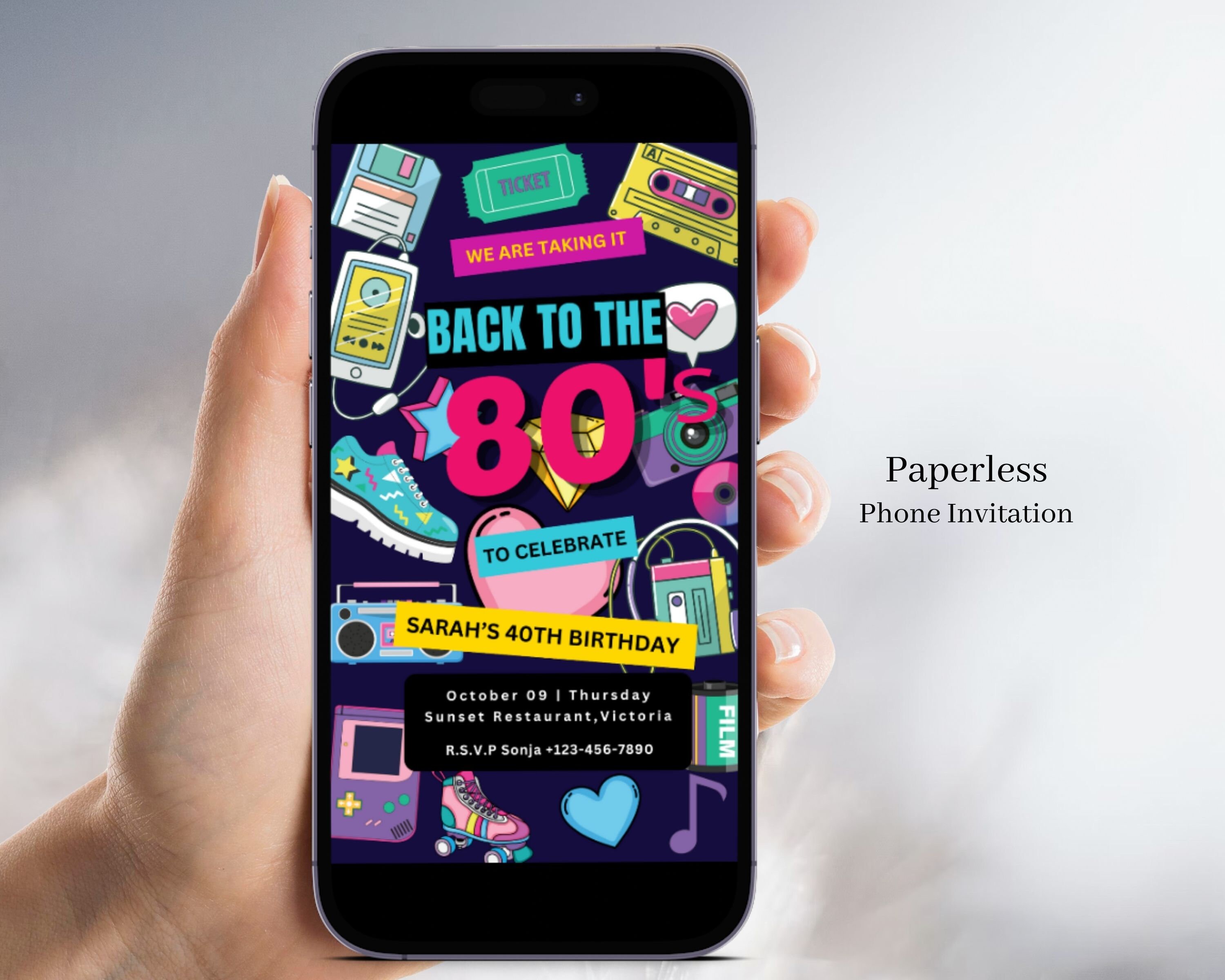 Electronic 80's Party Invite, Back to the 80's Theme Invitation ...