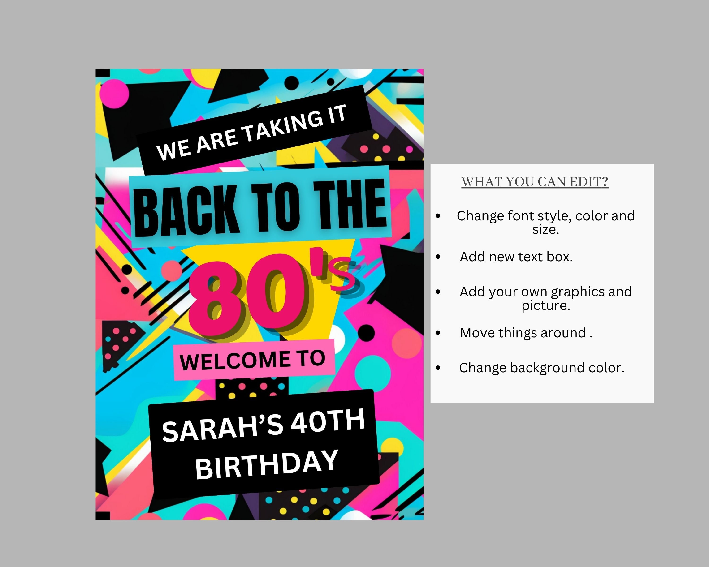 Editable 80s Party Welcome Sign, Back to the 80s, Throwback Party ...