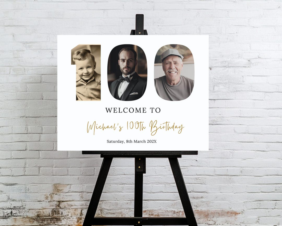 100th Birthday Welcome Sign, Photo Collage, Editable Template (digital ...