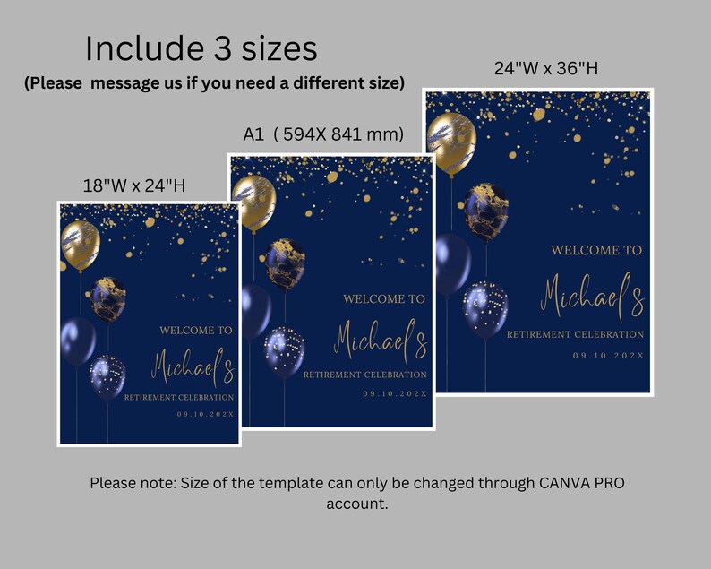 Retirement Welcome Sign Template, Digital Download,navy Blue & Gold ...