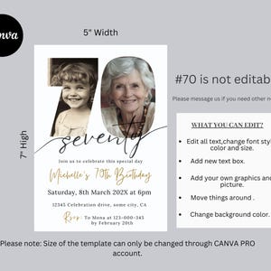 70th Birthday Invite With Photo, Digital Download, 70th Birthday ...