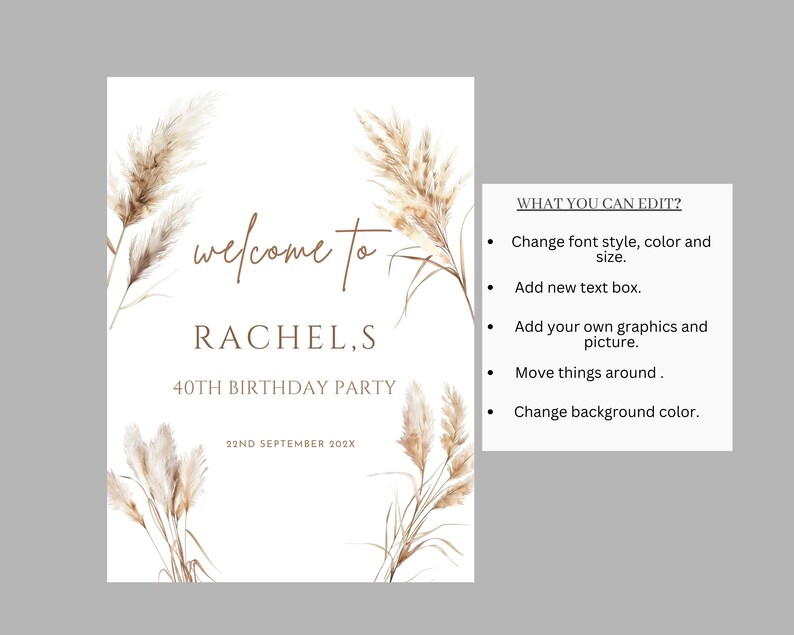 Boho Birthday Welcome Sign Template, Digital Download, Editable ...
