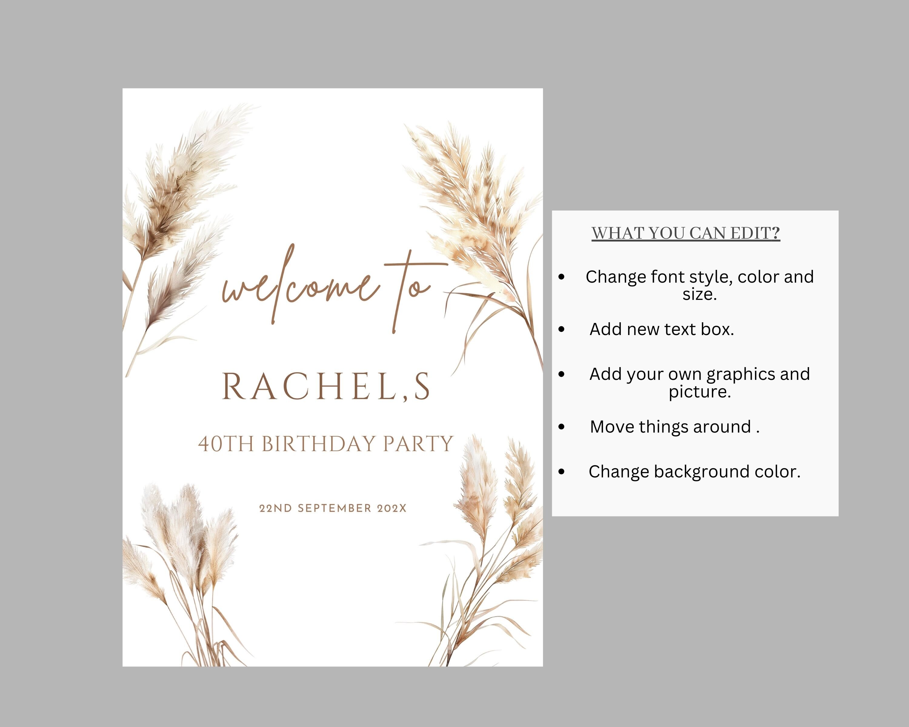 Boho Birthday Welcome Sign Template, Digital Download, Editable ...