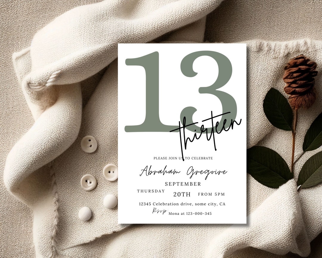 13th Birthday Invitation Boy, Printable 13th Birthday Invite for Him ...
