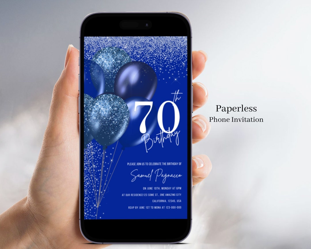 70th Birthday Invitations for Men Digital, Party Invitation for Adults ...