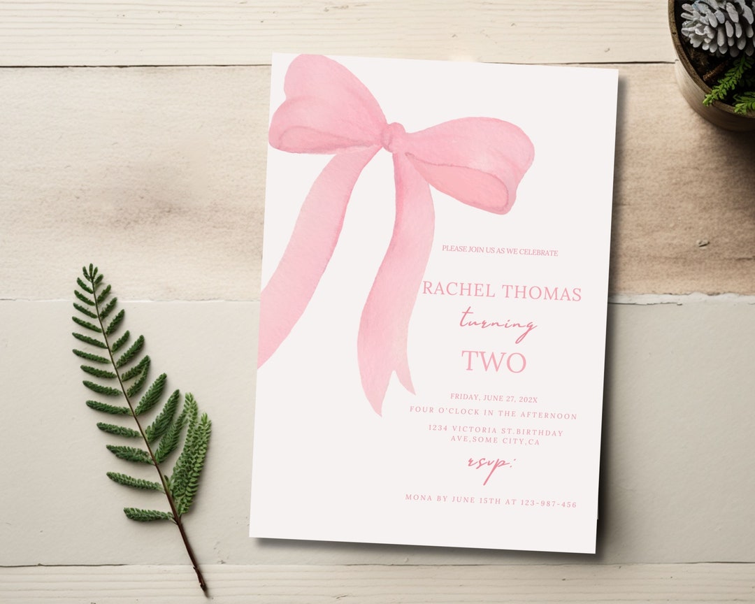 Pink Bow Birthday Invitation, Editable Template (digital) - 09 - Etsy