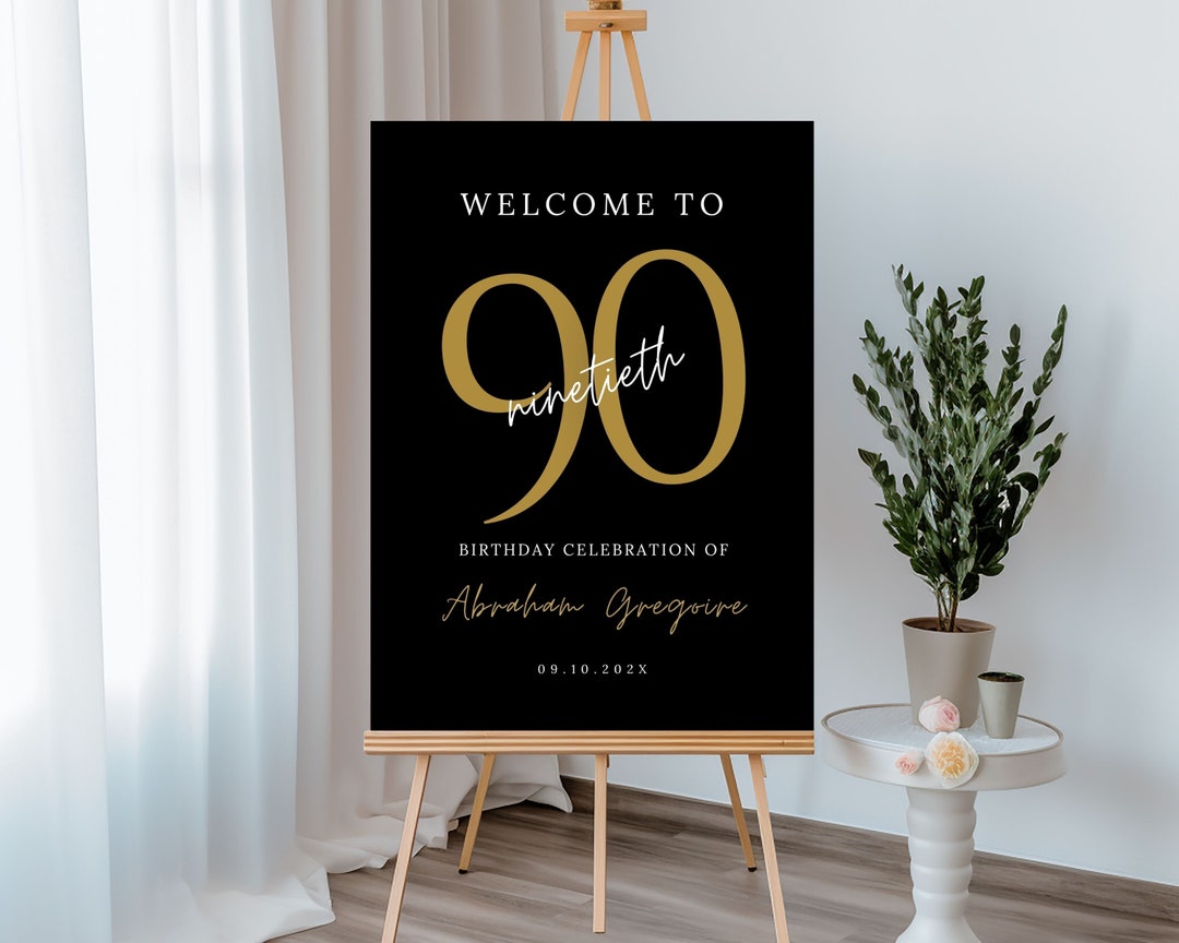 90th Birthday Welcome Sign for Men, Digital Download, Party Banner for ...