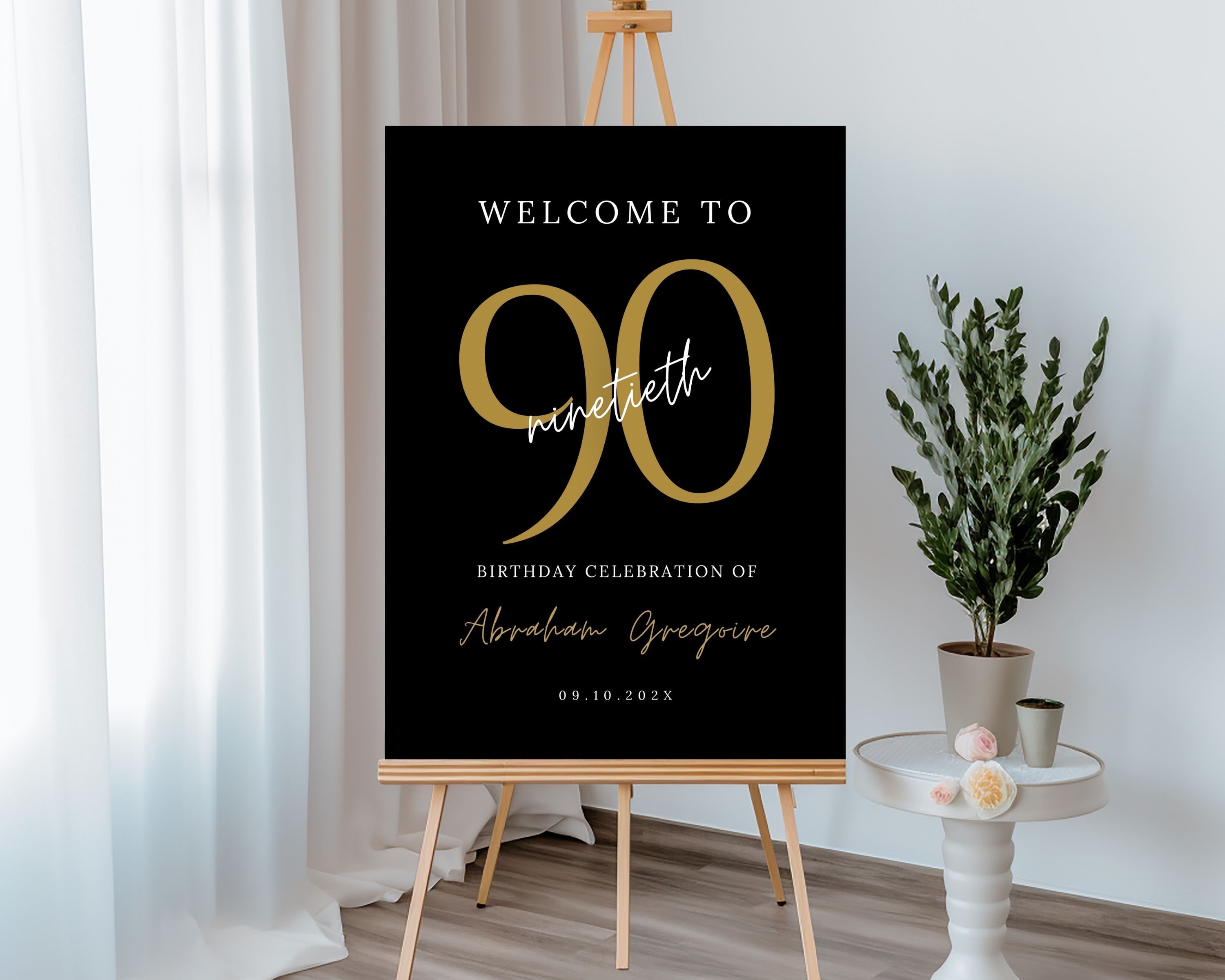 90th Birthday Welcome Sign for Men, Digital Download, Party Banner for ...
