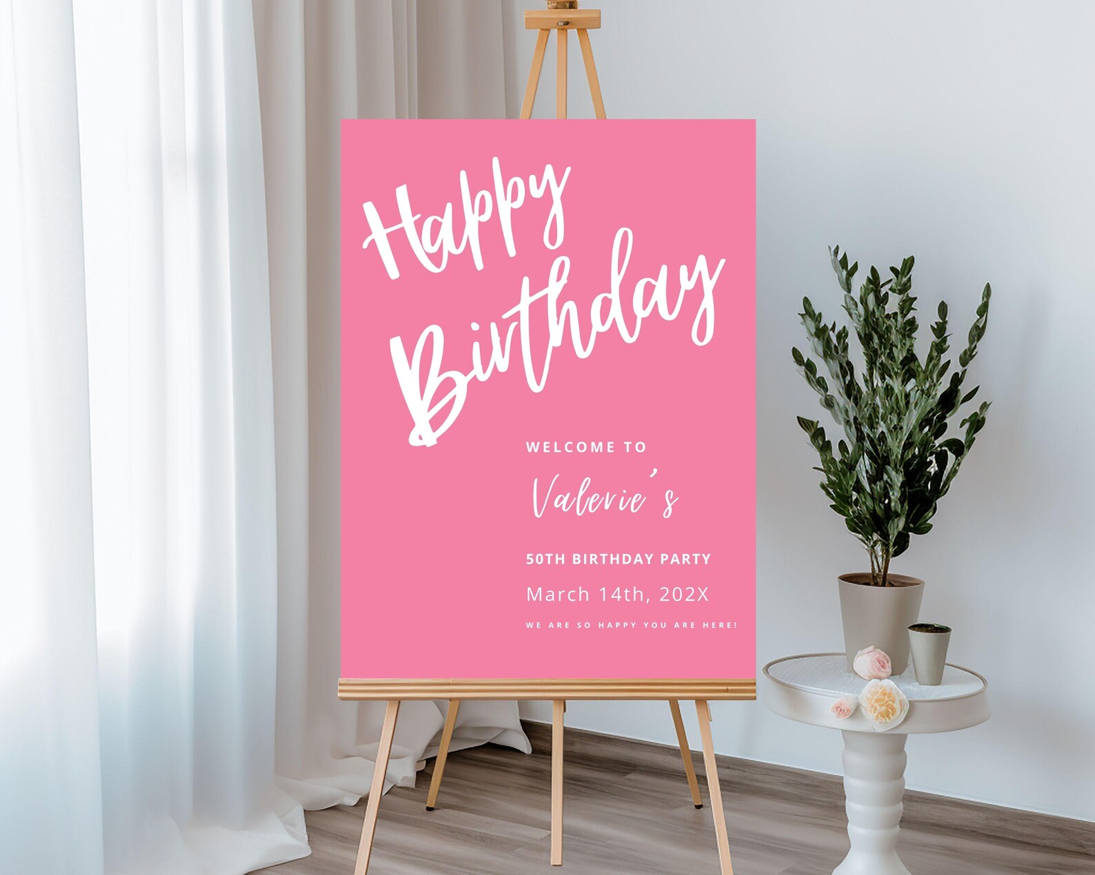 Happy Birthday Welcome Sign Template, Pink Theme 40th 50th 60th 80th or ...