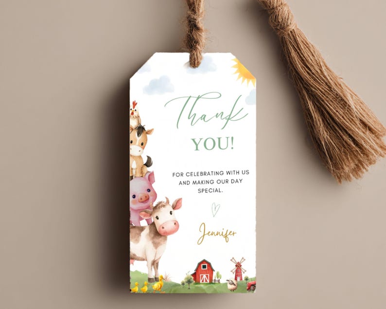 Farm Baby Shower Thank You Tags, Editable Canva Template, Printable ...