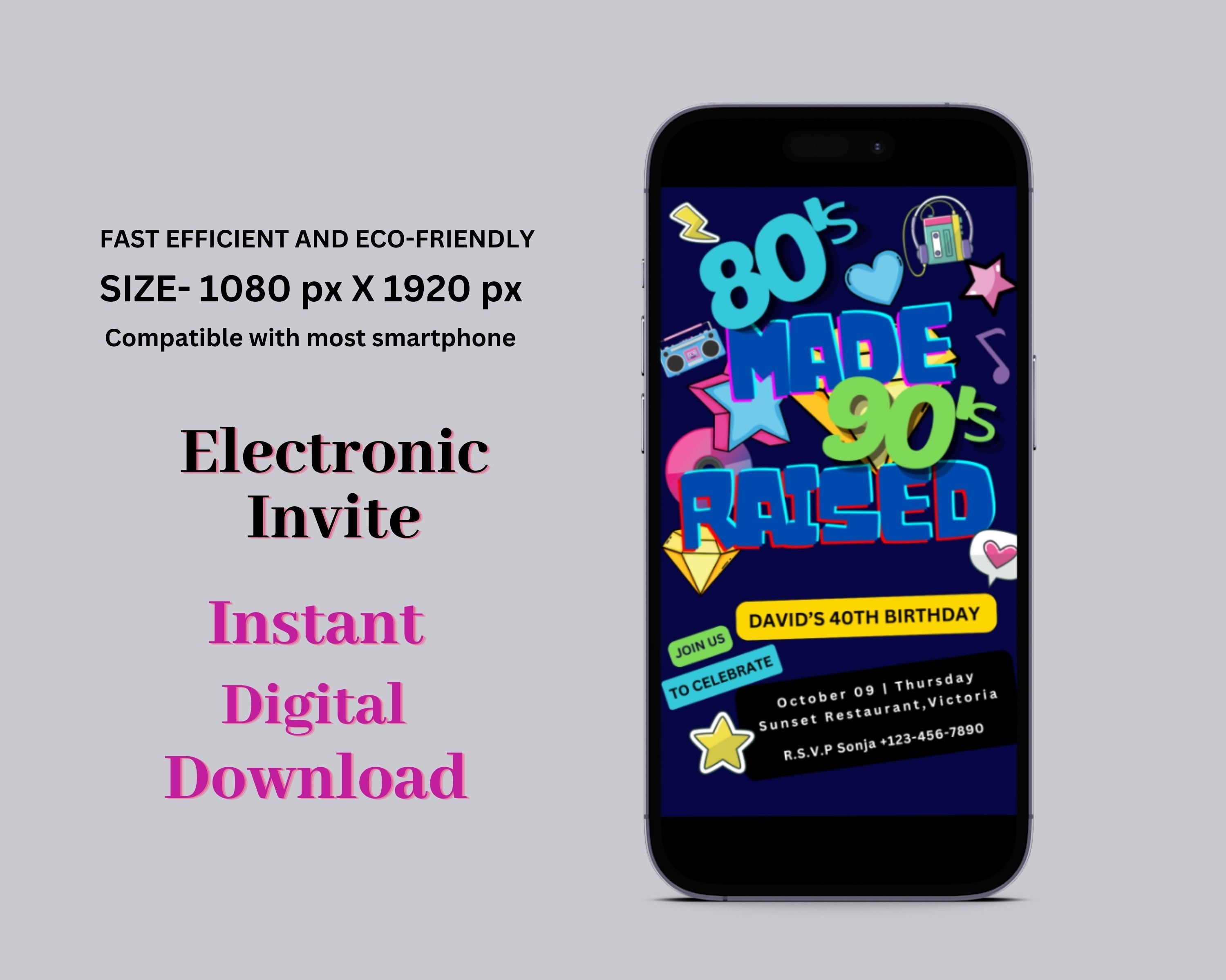 80s Made 90s Raised Invitation Digital, 80s Theme Party Invitation Men ...