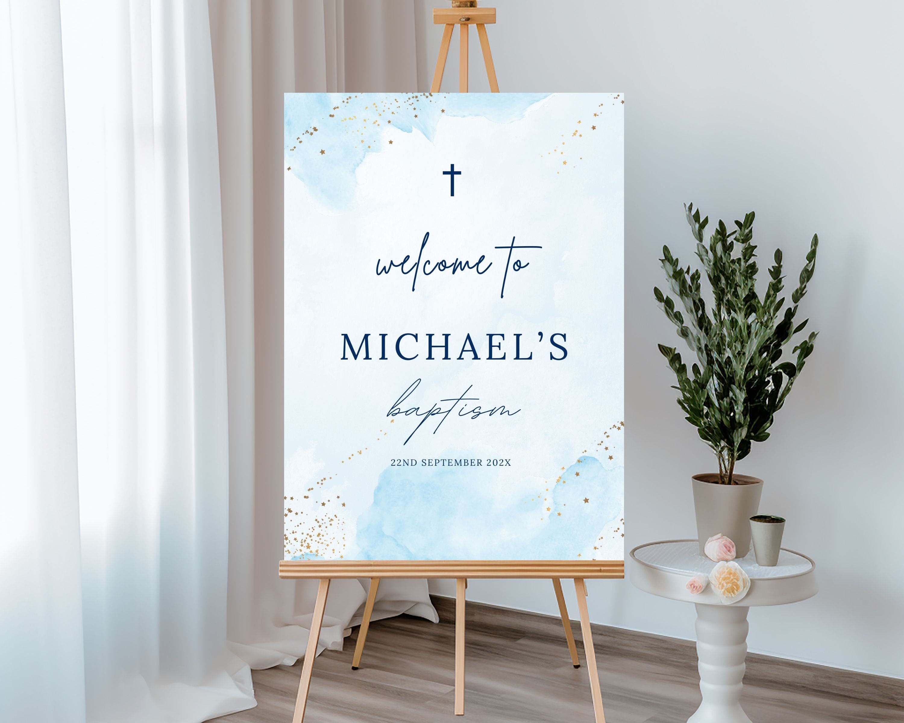 Baptism Welcome Sign Boy, Digital Download, Baby Blue Christening ...