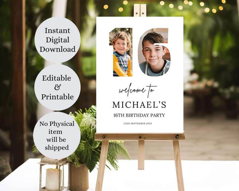 16th Birthday Welcome Sign, Photo Banner, Editable Teen Party Poster ...