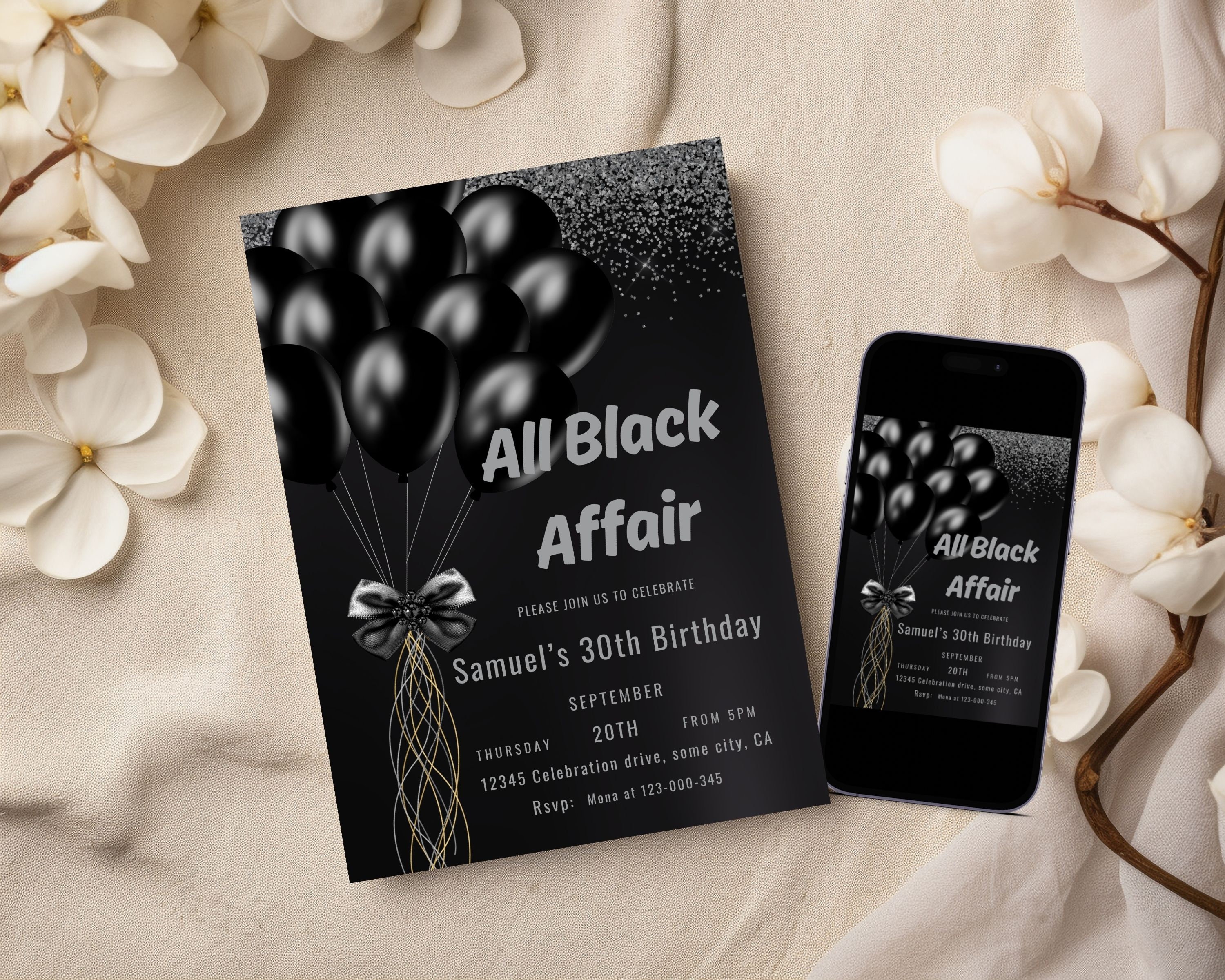 Editable All Black Affair Birthday Invitation | Digital Download for ...
