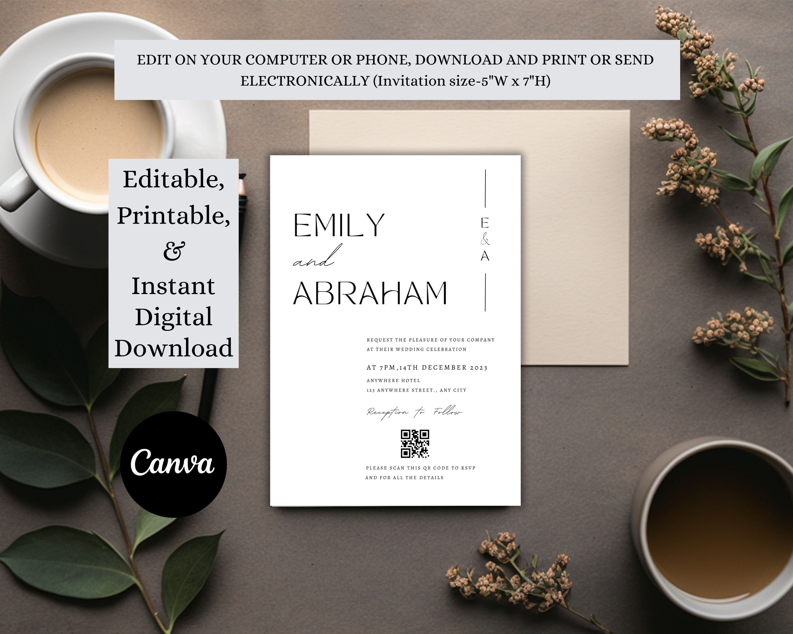 Wedding Invitation QR Code, Minimalist Wedding Invitation Template ...