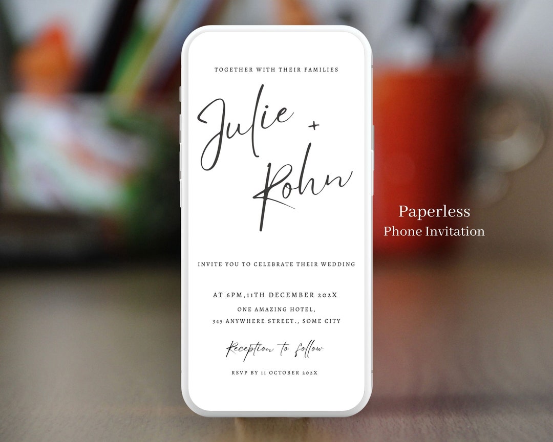 Electronic Wedding Invitation Template, Elegant Digital Minimalist ...