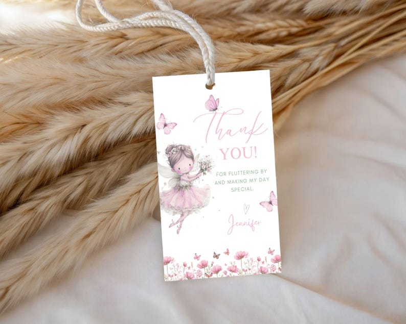 Fairy Birthday Thank You Tags, Editable Canva Template, Printable Gift ...