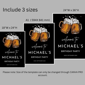 Birthday Welcome Sign Template, Editable Cheers & Beers Birthday Party ...