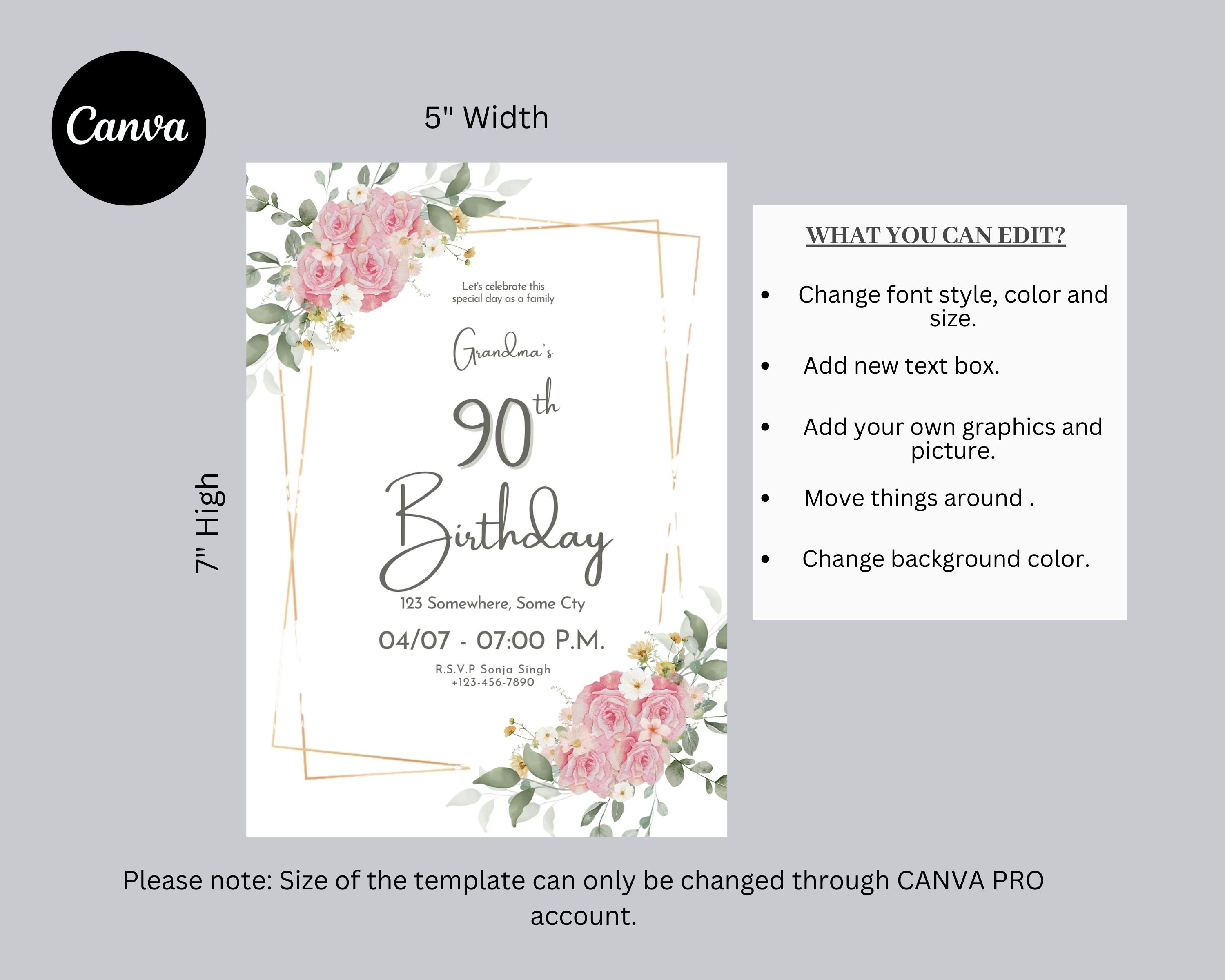 90th Birthday Invitation, Printable Birthday Invite for Women,roses ...
