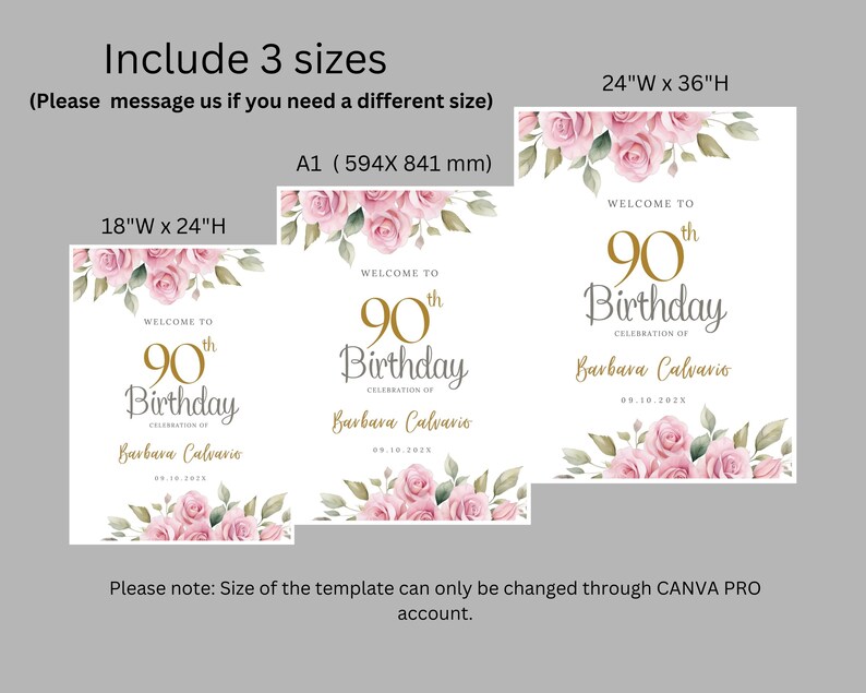 90th Birthday Welcome Sign Template, Pink Floral Welcome Banner,party ...
