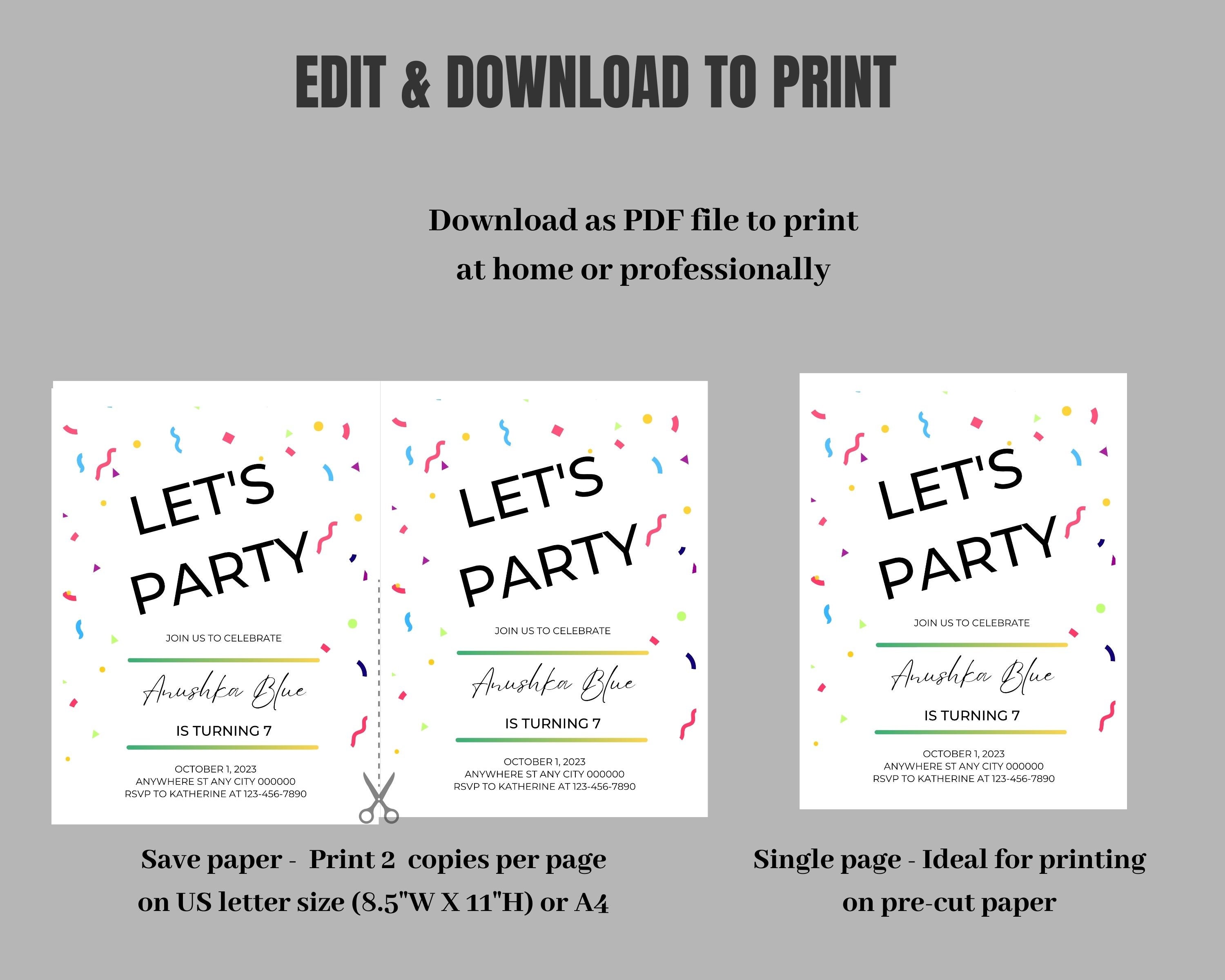 Simple Birthday Invitation Template for Kids or Teens, Sprinkle ...