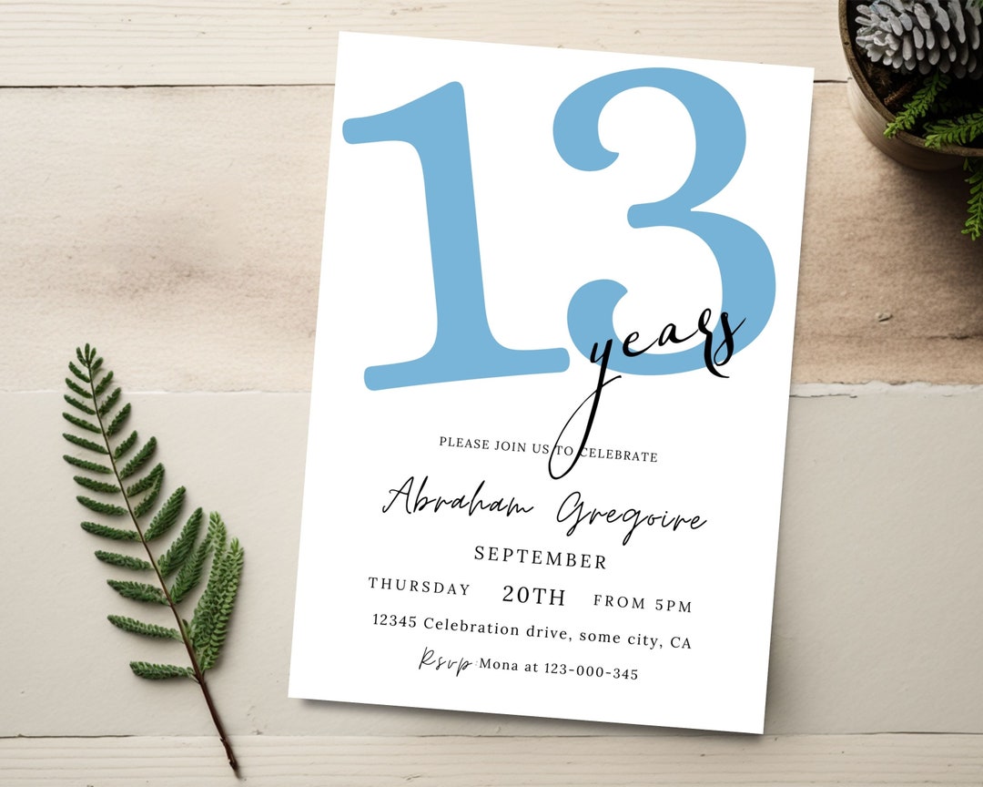 13th Birthday Invitation Boy, Printable 13th Birthday Invite for Him ...