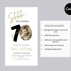 Surprise 70th Birthday Invitation, Digital Download, for Men or Women ...