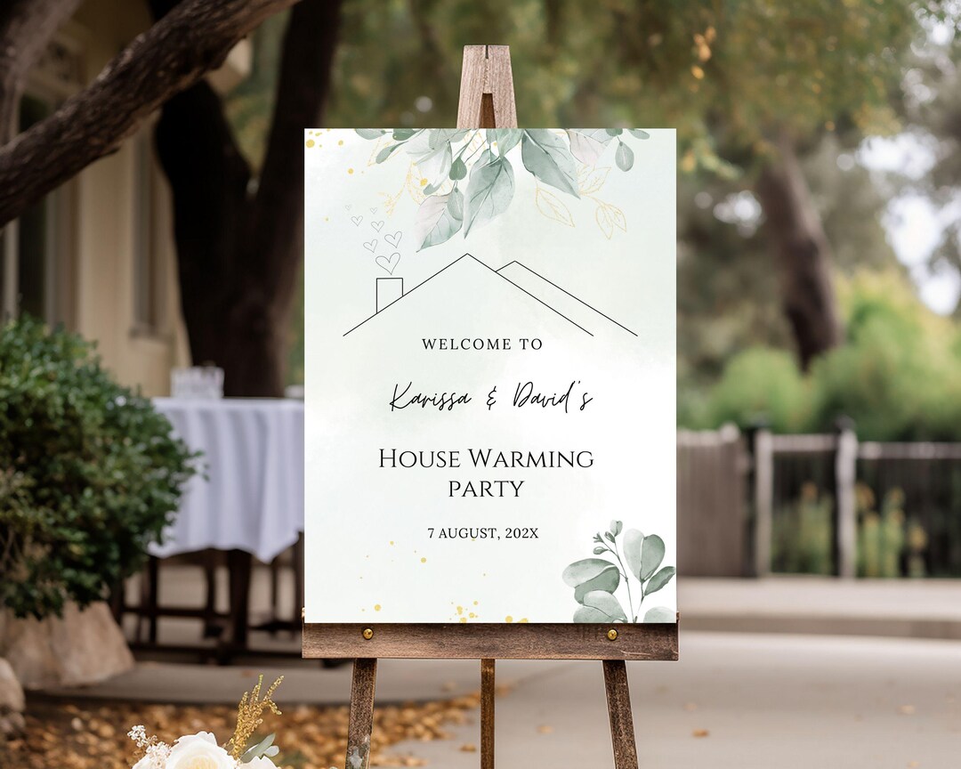 Greenery Housewarming Welcome Sign Template, Editable Party Poster ...