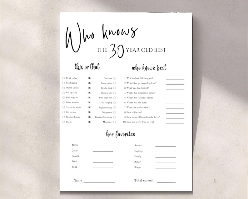 30th Birthday Games Template, Editable and Printable (digital Download ...
