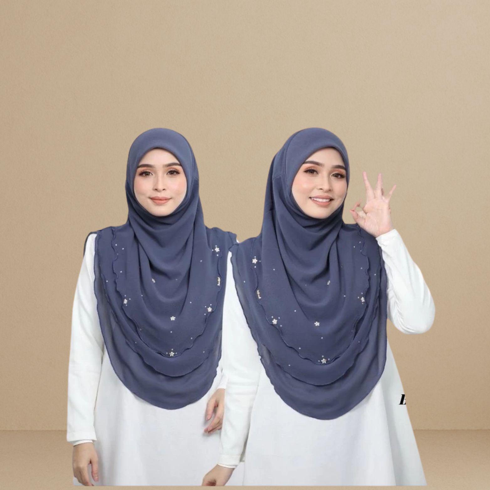 3-layer Chiffon Awning Hijab With Scuba Awning, Beaded Stone Accents ...