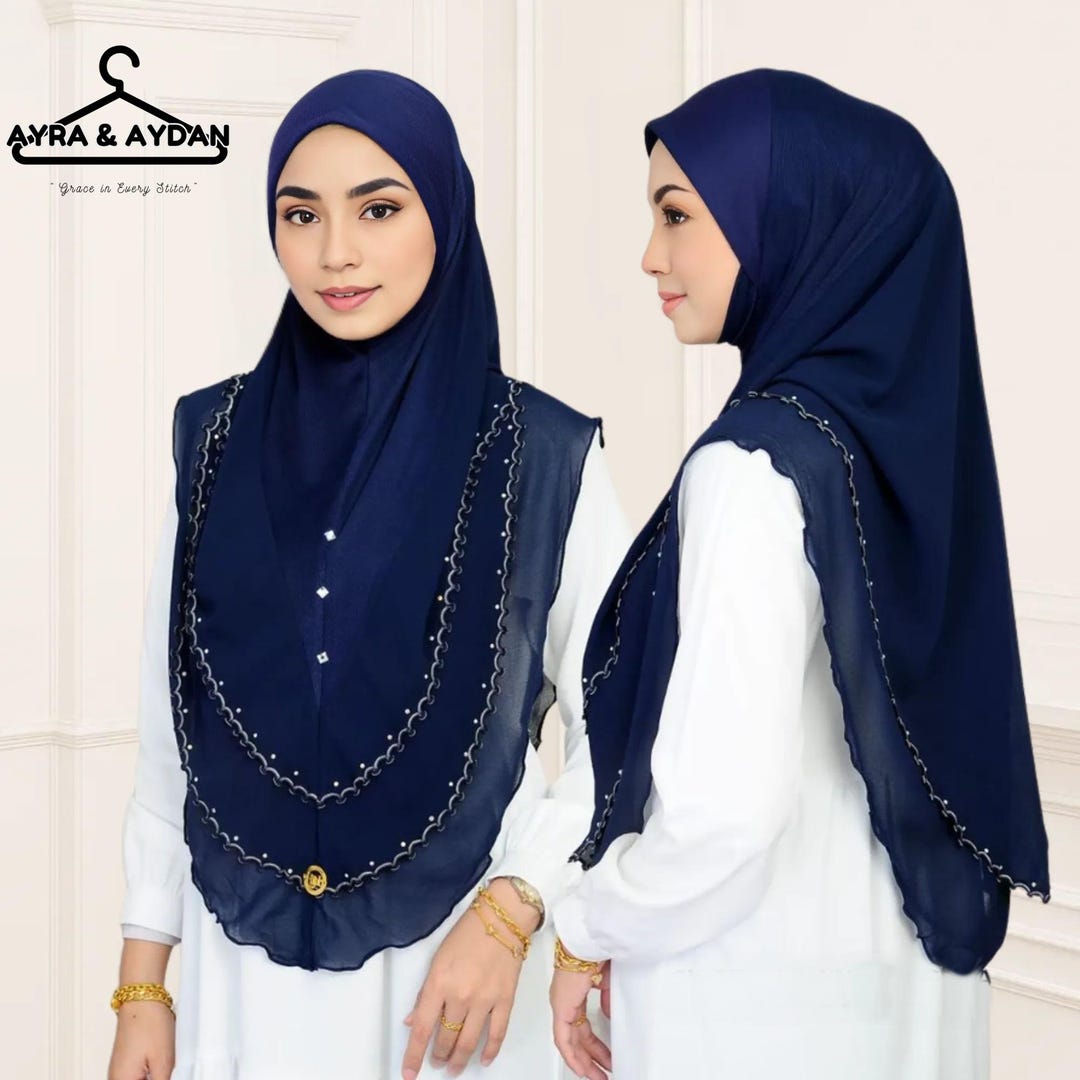 Embroidered 3-layer Instant Hijab | M, L, XL Sizes | Neatly Stitched ...