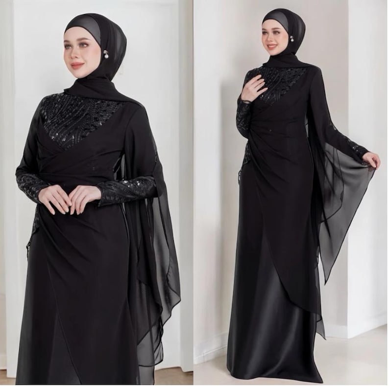 Elegant Modest Gown With Sequin & Drape Free Shawl, Islamic Formal Wear ...