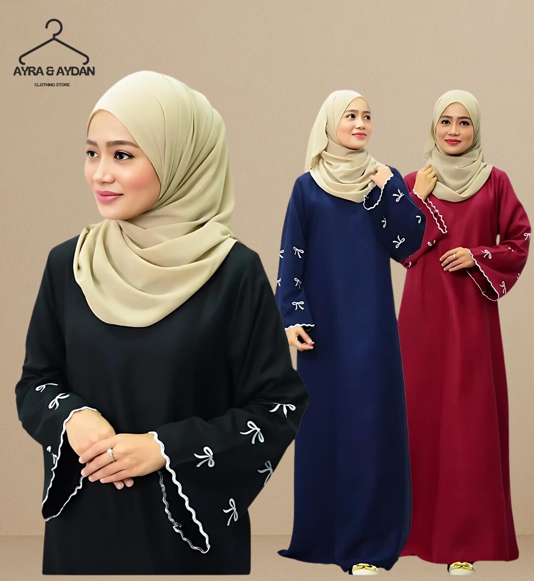 Coquette 3D Printed Abaya Dress | Ribbon-detail Muslim Bridesmaid Abaya ...