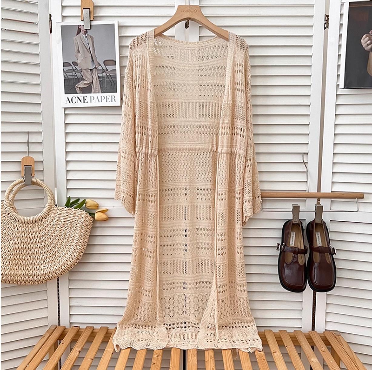 Bohemian Lace Knit Cardigan, Long Open-knit Duster, Summer Beach Cover ...