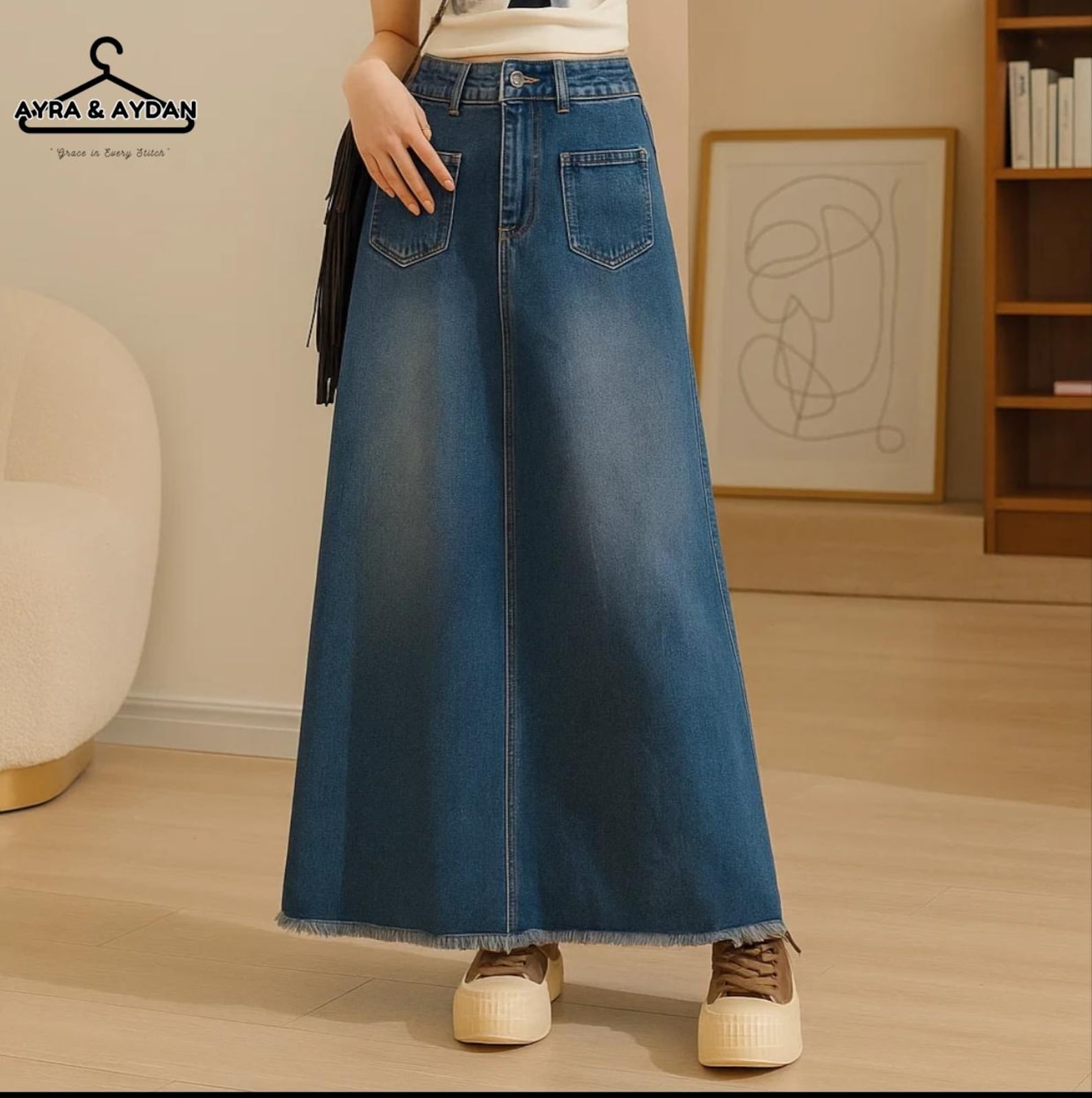 High Waisted Denim Mermaid Skirt, A-line Long Jean Skirt, Y2K Korean ...
