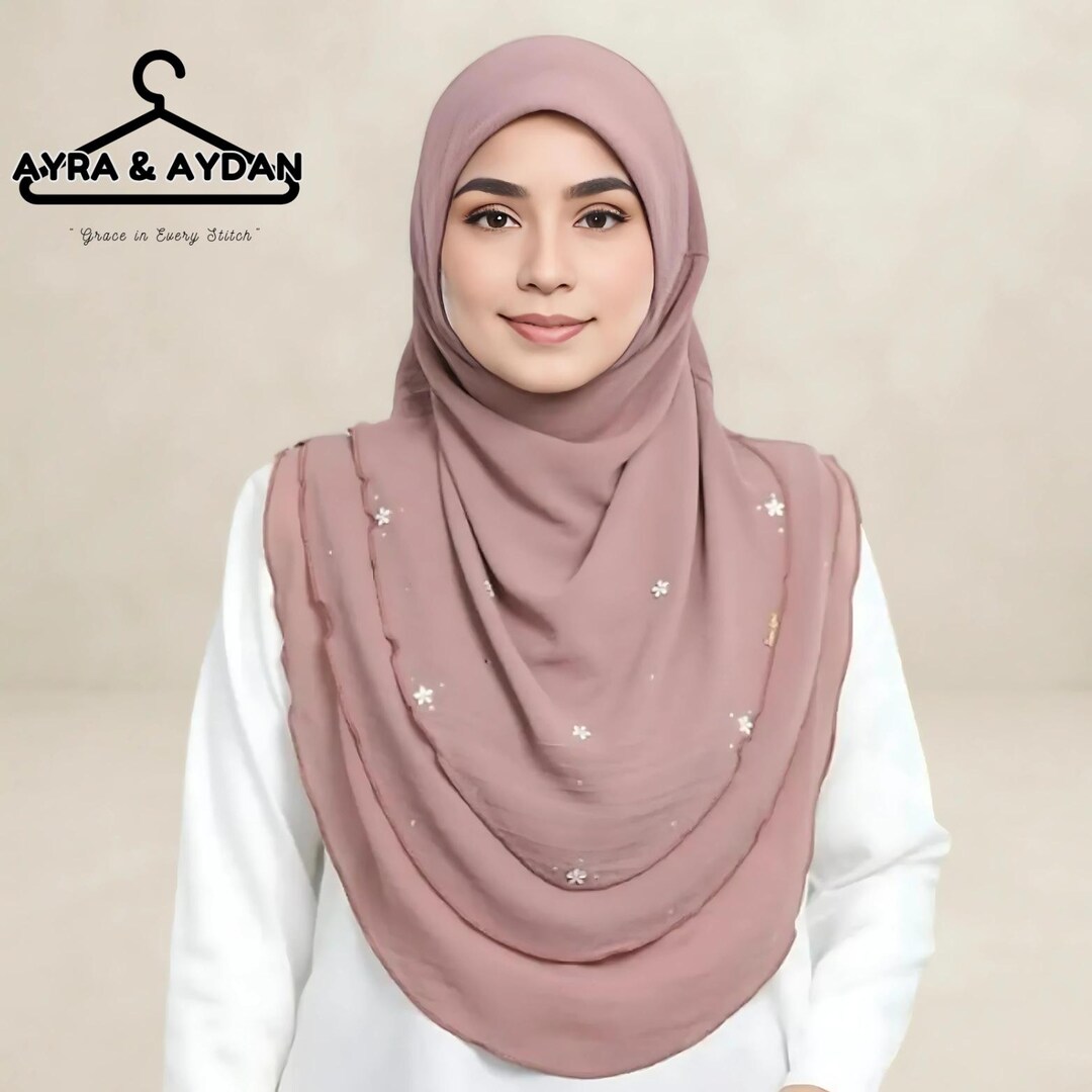 3-layer Chiffon Awning Hijab With Scuba Awning, Beaded Stone Accents ...