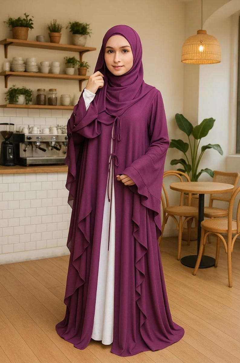 Chiffon Outer Abaya Set With Shawl | Modest Muslim Wear | Adjustable ...