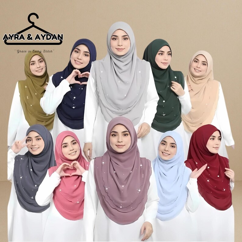 3-layer Chiffon Awning Hijab With Scuba Awning, Beaded Stone Accents ...